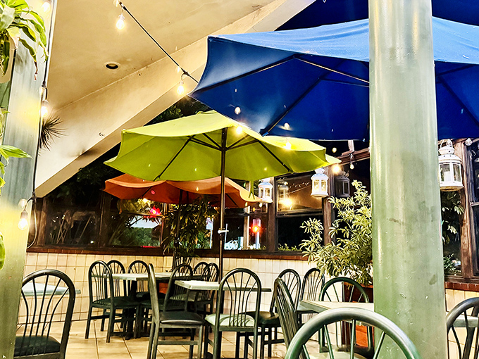 The outdoor patio with its colorful umbrellas offers a California twist on the classic diner experience. Al fresco comfort food is never a bad idea.