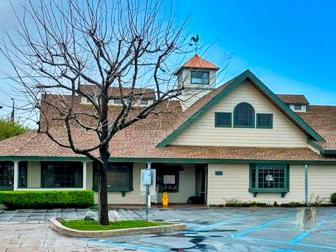 Morning light bathes the restaurant's exterior, while the bare tree stands as a silent witness to countless hungry patrons making their pilgrimage to buffet bliss.