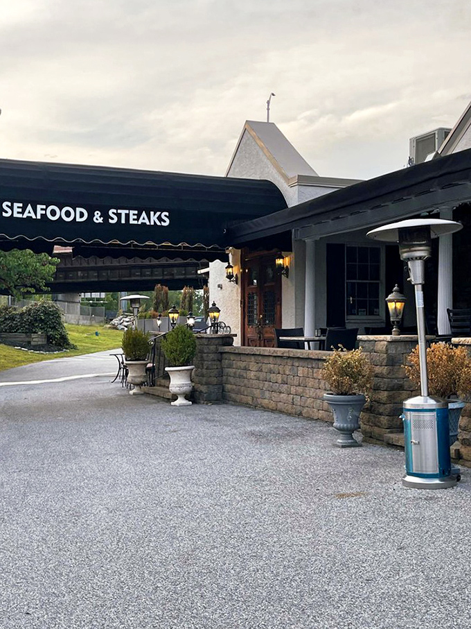 The exterior at dusk has that magical quality that makes you slow your car down and say, "That place looks interesting. Let's try it."