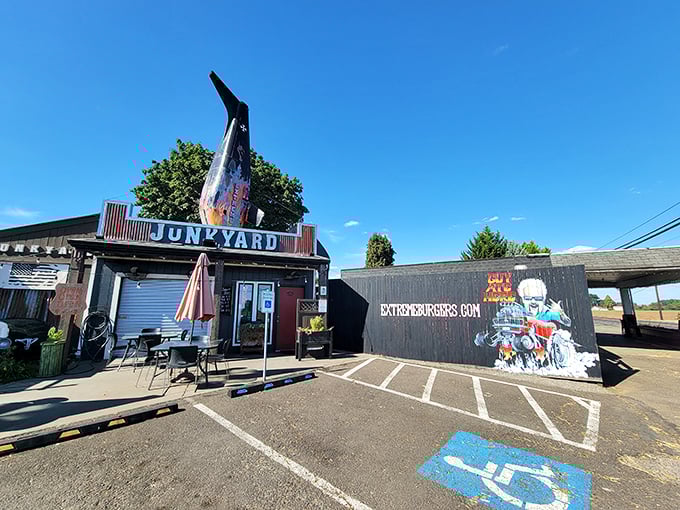 The exterior view reveals the truth: that marlin isn't just guarding a restaurant, it's protecting a Junction City treasure.