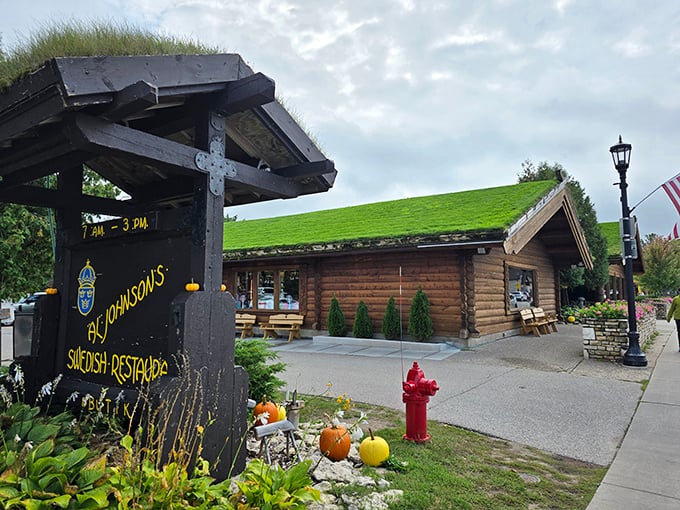 From this angle, you'd swear you were pulling up to a cabin in the Swedish countryside rather than a restaurant in Wisconsin.