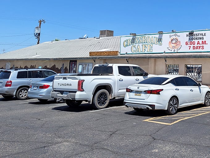 Even under the desert sun, Crossroads Cafe's modest exterior doesn't hint at the culinary treasures within &ndash; the best kind of southwestern secret.