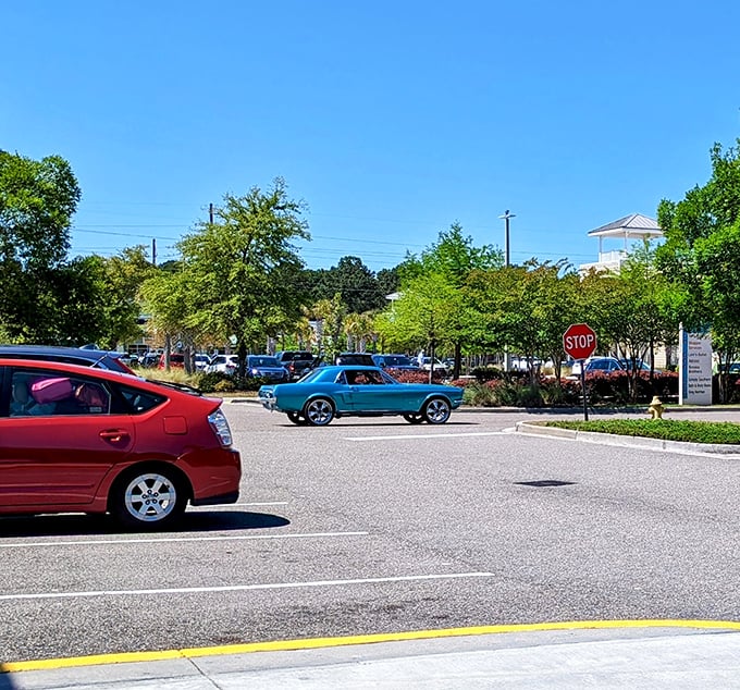 Even the parking lot maintains Lowcountry charm with its tree-lined spaces&mdash;though finding a spot on weekend afternoons requires shopper's intuition.
