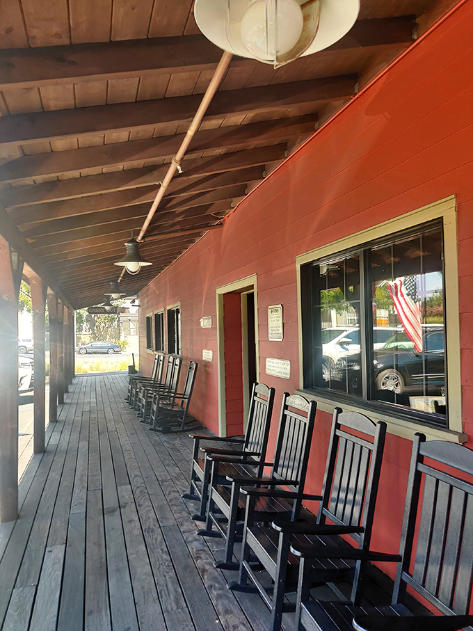 Rocking chairs on the front porch say "Stay awhile" in the universal language of Southern hospitality. Pre-meal anticipation never felt so good.