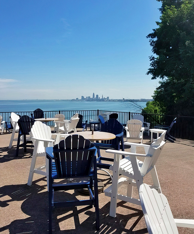Adirondack chairs facing the Cleveland skyline&mdash;because sometimes the appetizer is just sitting and watching the lake work.