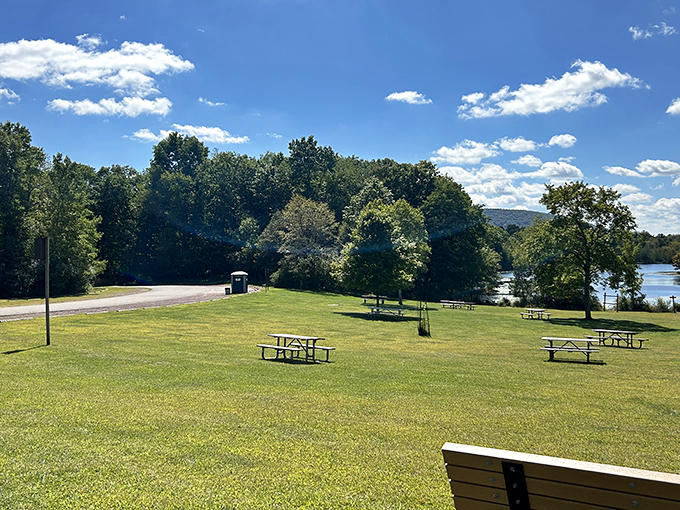 Picnic tables await under open skies &ndash; the original outdoor dining experience with a view that no urban restaurant could possibly match.
