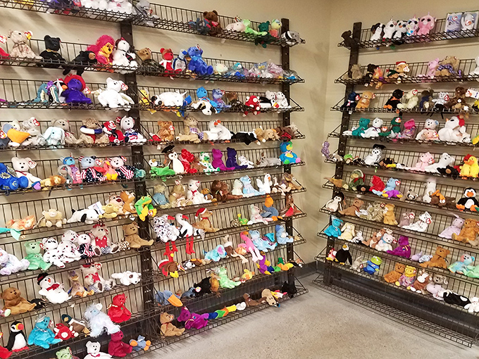 Stuffed animals create a cuddly kingdom where childhood memories come flooding back with every glance.