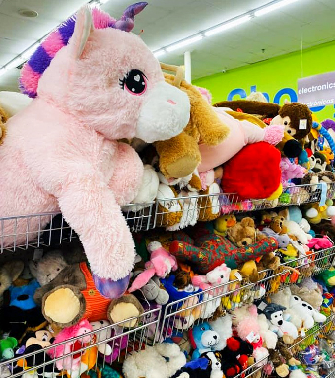 Stuffed animal kingdom where plush unicorns reign supreme. Childhood companions waiting for their next cuddle adventure!