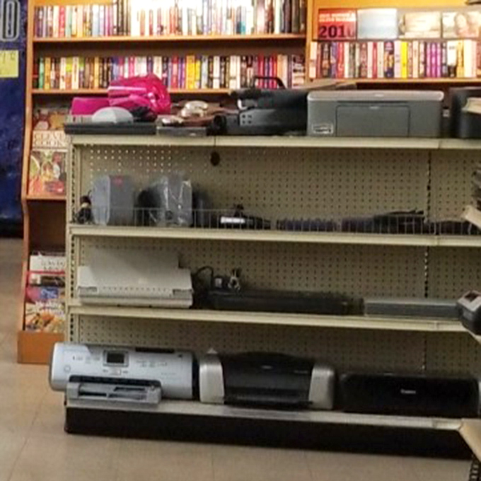 Technology graveyard or functional finds? Yesterday's printers and gadgets line up hopefully, like senior dogs at the shelter&mdash;overlooked but full of potential.