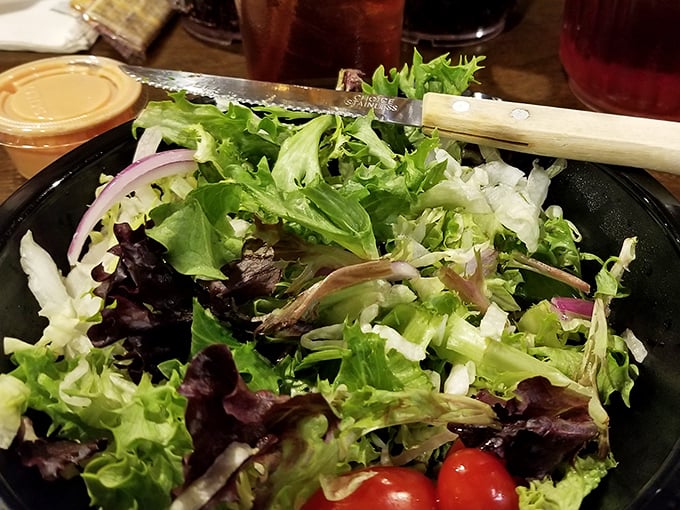 Even the garden salad gets special attention here&mdash;fresh greens and vibrant vegetables providing a virtuous counterpoint to the more indulgent menu options.