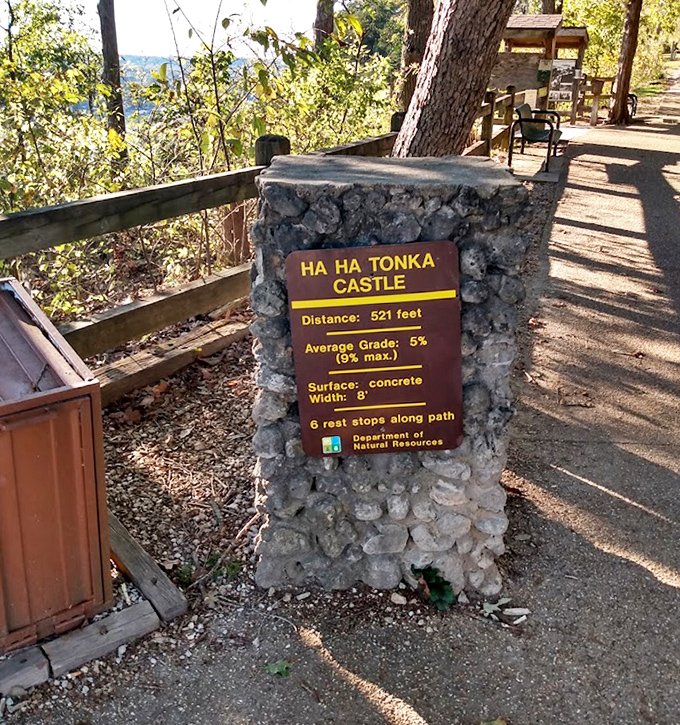 521 feet to time travel. This trail marker promises a short journey to a long-ago era of American ambition. 