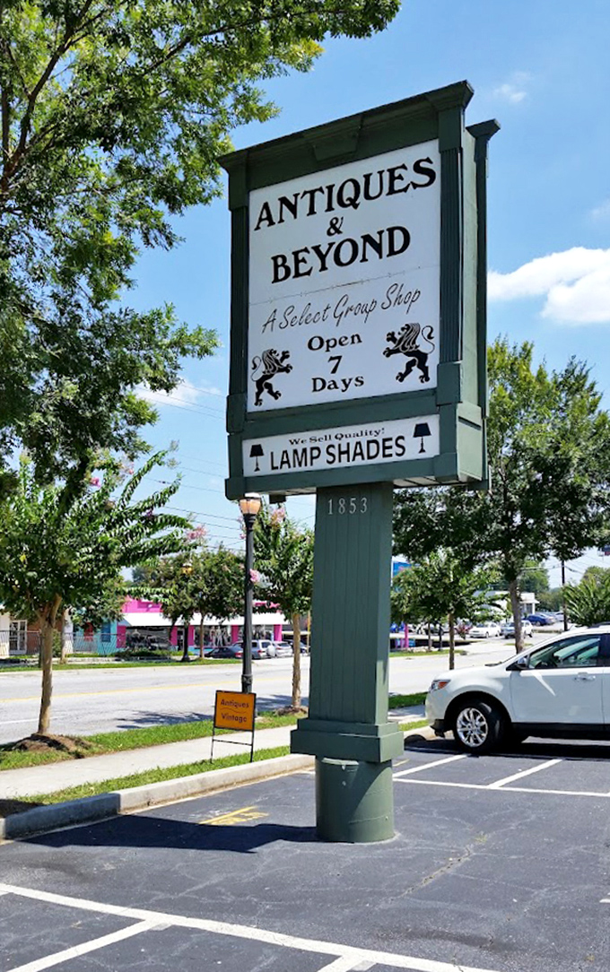 The sign that promises treasure beyond your wildest imagination. Seven days a week of antiquing? Heaven does exist!