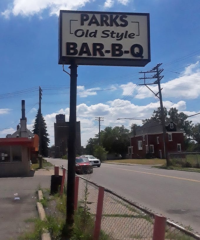 The Parks sign against a Detroit sky &ndash; a beacon of hope for the hungry, a landmark for the locals, and a promise of good things to come.