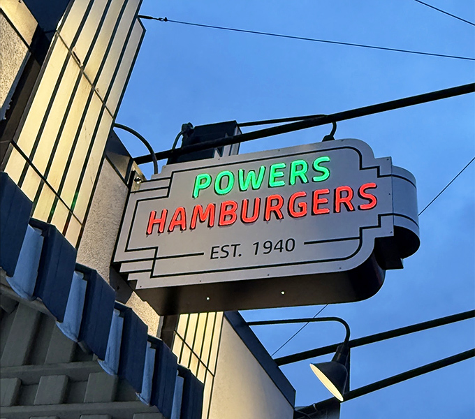 The sign glows like a North Star for burger pilgrims. Some people follow their hearts; the wise follow this sign.