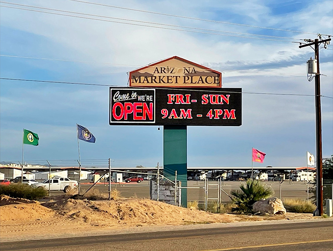 The beacon that guides bargain hunters to paradise. Open Friday through Sunday &ndash; because even treasure needs time to accumulate.