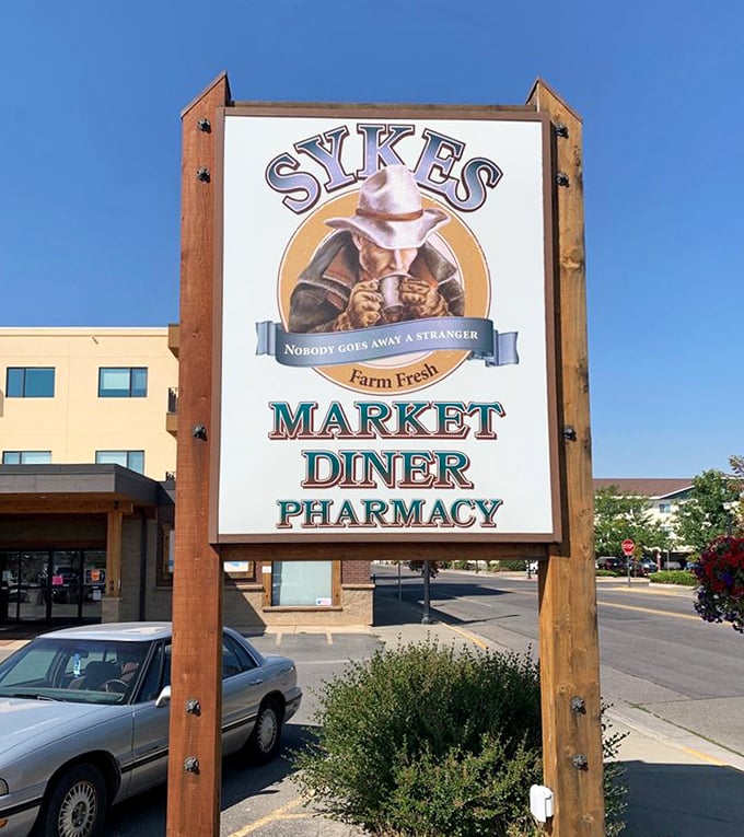 "Nobody goes away a stranger." Sykes' charming sign promises not just Farm Fresh food but the warm welcome that makes Montana dining special.