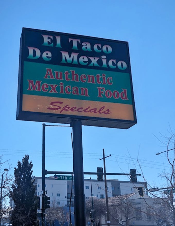 The sign promises "Authentic Mexican Food" with the quiet confidence of someone who doesn't need to shout about their accomplishments.