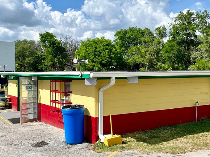 The cheerfully painted concession building promises classic movie snacks served with a side of nostalgia and small-town charm.