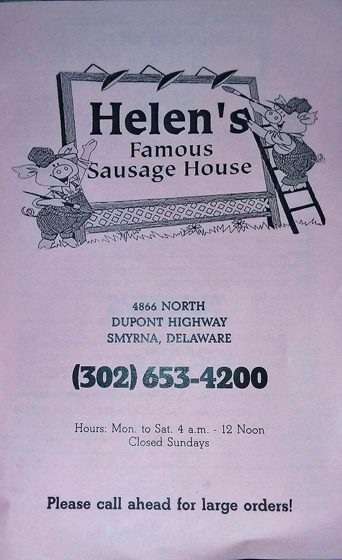 The menu flyer reveals the holy breakfast trinity: early hours (4am-noon), closed Sundays, and "call ahead for large orders." Wisdom to live by.