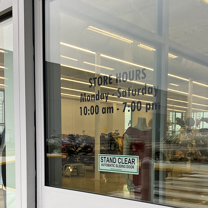 Store hours posted clearly&mdash;crucial information for serious treasure hunters planning their strategic shopping expeditions between 10am and 7pm.