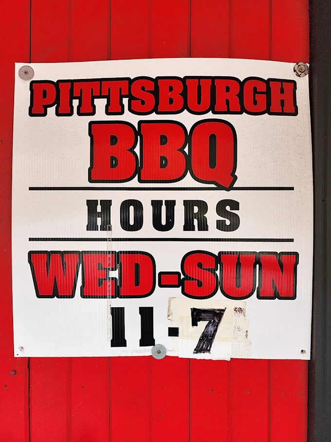 The hours sign tells you when happiness is available. Wednesday through Sunday, 11-7, is all you need to memorize for a better life.