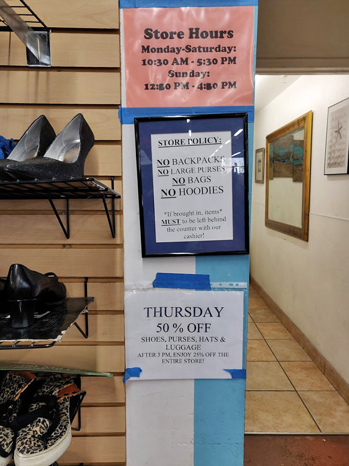 Store policies and hours that govern this kingdom of secondhand treasures. Thursday's 50% off sale is the insider tip that separates casual shoppers from serious thrift aficionados.