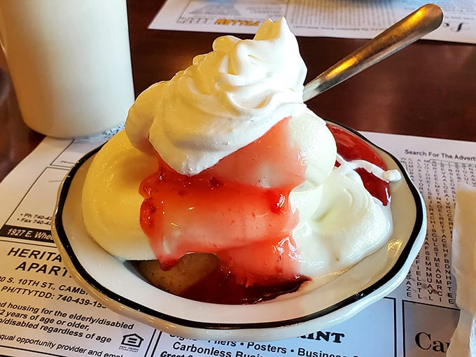 A proper strawberry shortcake that doesn't skimp on any element. The whipped cream-to-fruit ratio here deserves a standing ovation.