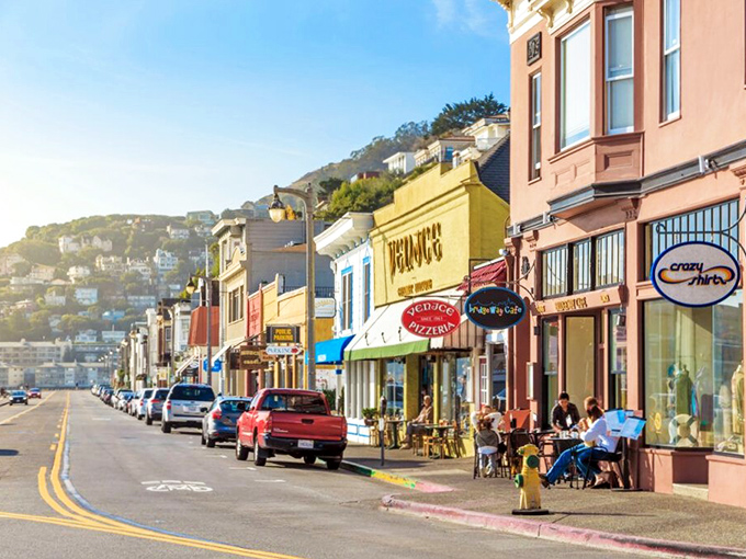 Bridgeway's colorful storefronts invite window shopping and spontaneous purchases of things you never knew you needed until now.