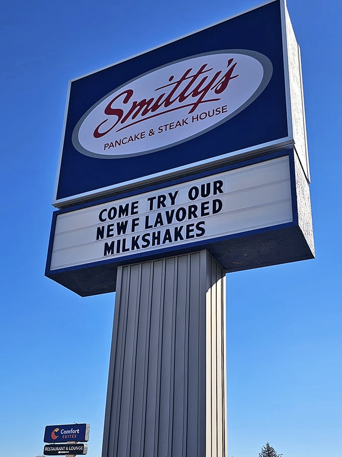 The sign that stops traffic with its siren call of "new flavored milkshakes" – because some temptations are too sweet to drive past.