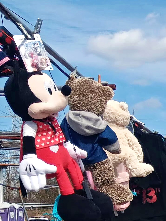 Plush pals seeking new homes! These stuffed characters hang out together, waiting for the right shopper to rescue them from their carnival-prize purgatory.