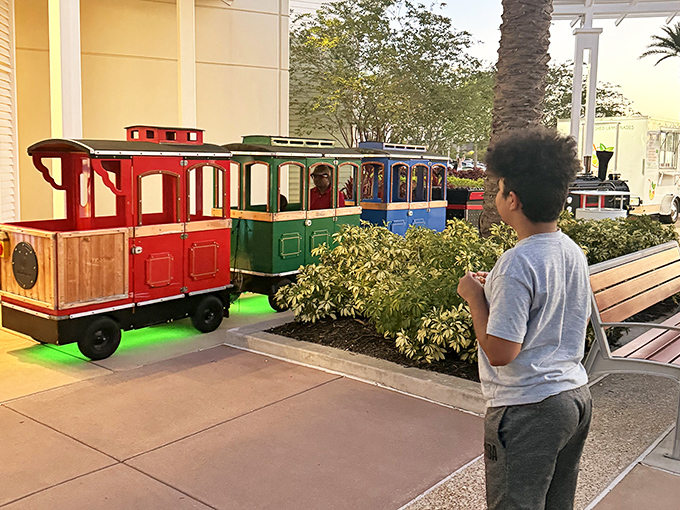 Even the transportation between shopping sprees is adorable. This trackless train delights kids while parents' credit cards recover.