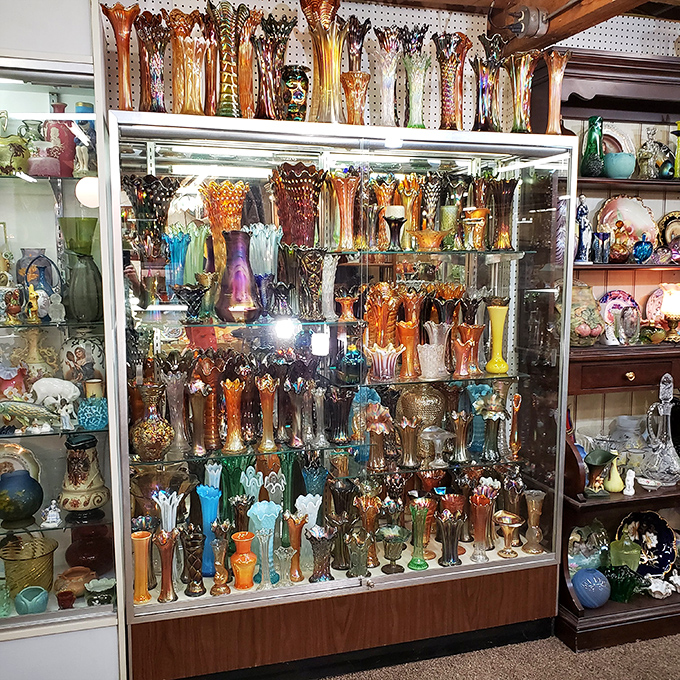 The carnival glass collection that puts Instagram filters to shame. These iridescent treasures capture light in ways no smartphone camera could ever reproduce.