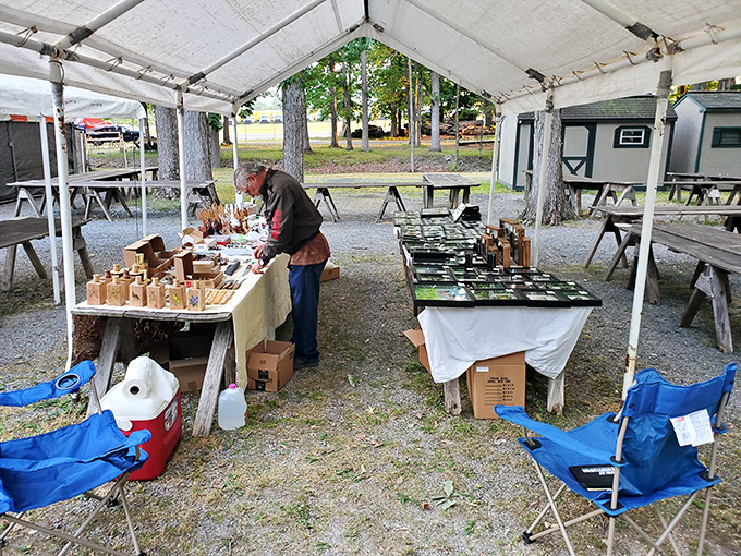 The market's permanent structures and temporary tents create a village of vintage, where every path leads to potential discovery.