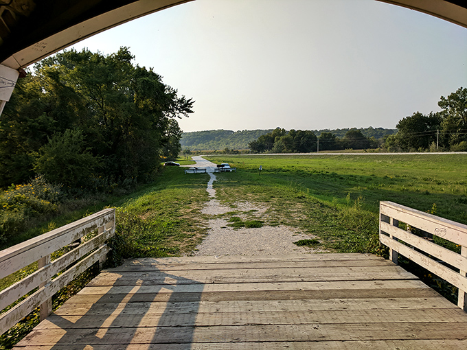 Looking outward from within the bridge reveals Iowa's pastoral landscape&mdash;a view that hasn't fundamentally changed since Chester Arthur's day.