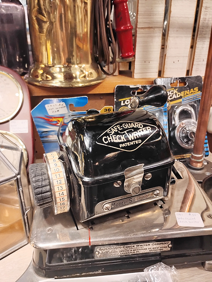 A Safe-Guard check writer from when financial transactions involved satisfying mechanical clicks instead of passwordless panic.