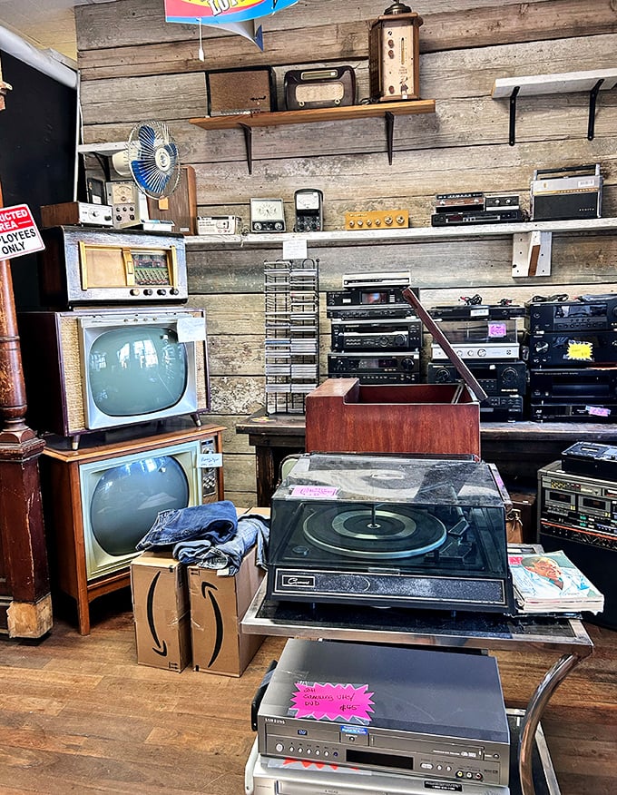 Vintage televisions and stereo equipment that remind us when "streaming" meant adjusting the rabbit ears just right. Technology ages, nostalgia doesn't.