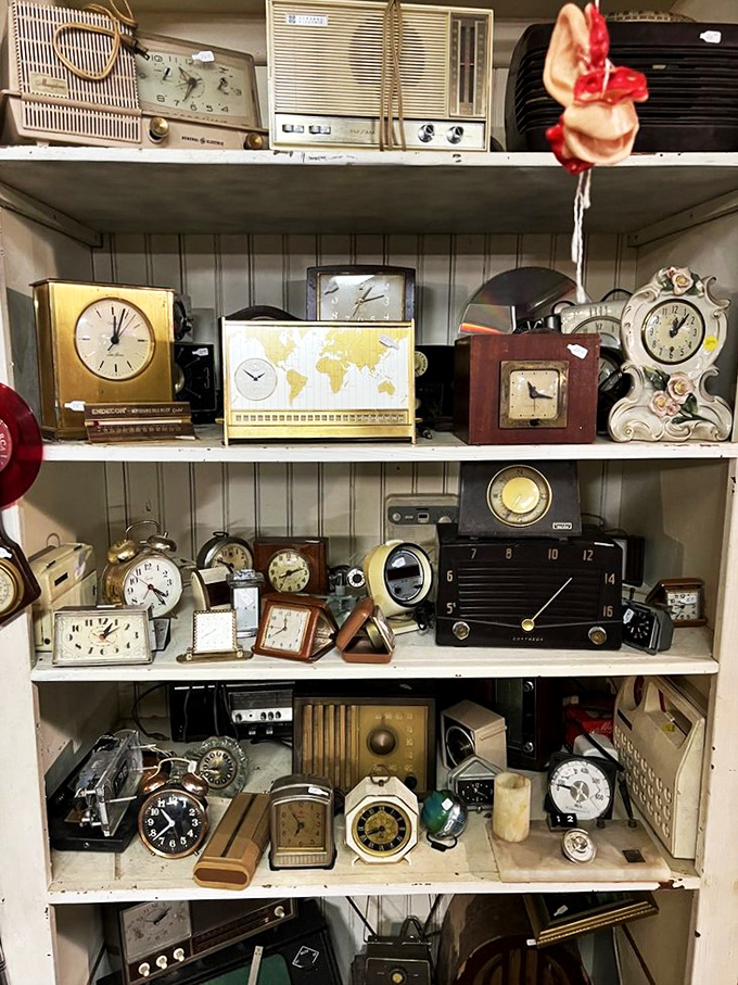 Time literally stands still in this collection. Vintage clocks and radios wait patiently for someone who appreciates the beauty of analog life.