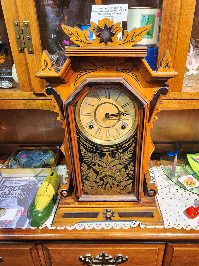 This ornate mantel clock doesn't just tell time; it tells stories. Imagine the homes it's graced, the occasions it's witnessed, all while steadily ticking away the decades.
