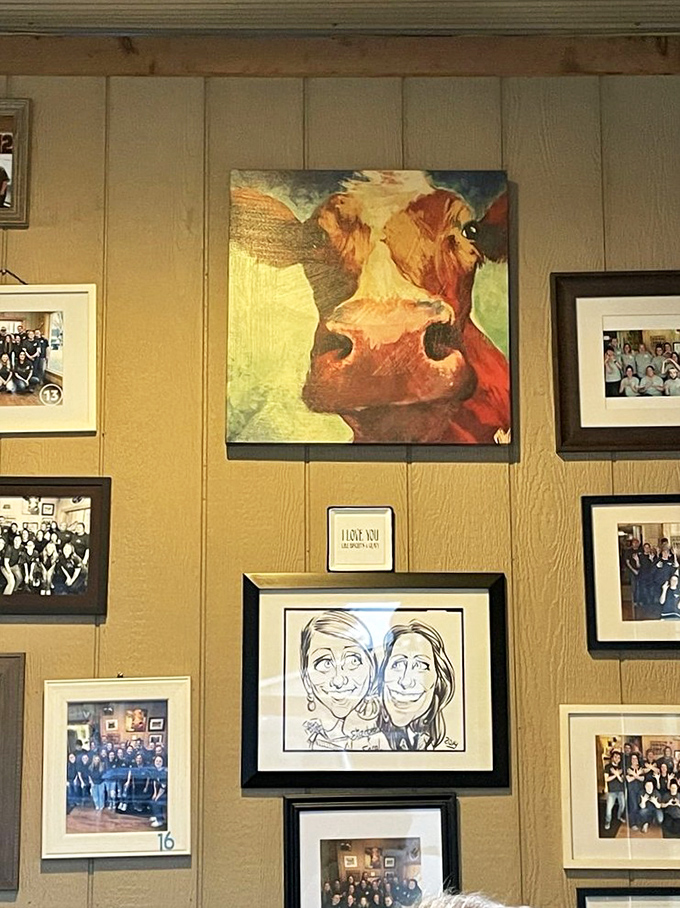 The walls tell stories of community connection&mdash;photos and artwork creating a visual history of this beloved local gathering spot.