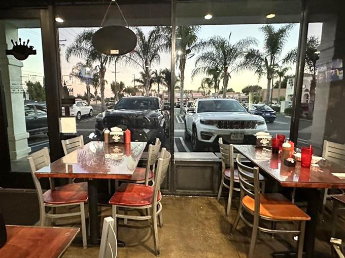 Window seats offer views of palm trees&mdash;a reminder that you're enjoying serious Southern-style barbecue in distinctly Southern California surroundings. 