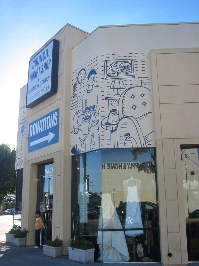 Whimsical wall art decorates The Council Shop, where charitable shopping meets quality finds in a boutique-like atmosphere.