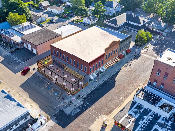This aerial view reveals Arcola's perfect small-town proportions&mdash;compact enough to know everyone, spacious enough to breathe freely.