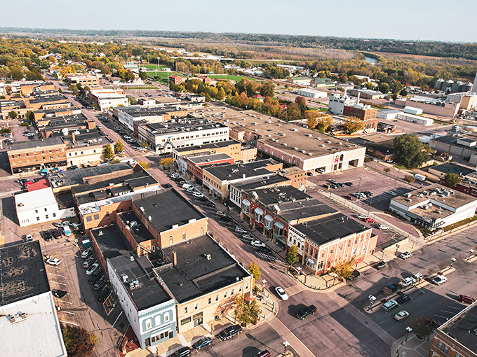 From above, New Ulm spreads across the Minnesota River Valley like a well-organized German village that got really comfortable.
