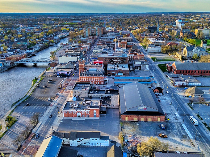From above, Belleville reveals itself as a perfectly balanced composition of nature and architecture, like a painting where the artist actually knew when to stop.