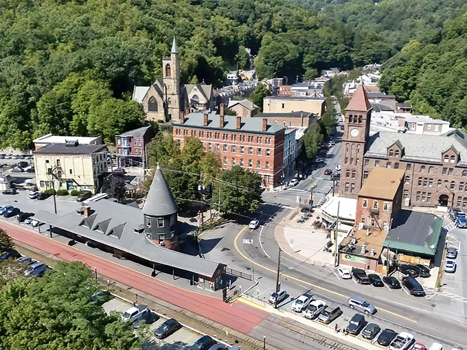 From above, Jim Thorpe reveals its perfect nestling between mountains, a town that found the sweet spot between nature and civilization.