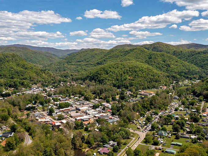 From above, Damascus reveals its perfect setting&mdash;a verdant valley cradled by the Blue Ridge Mountains, where trails and town life harmoniously converge.