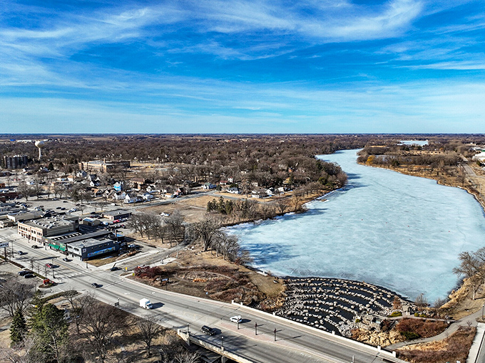 From above, you can trace the Crow River's graceful curve embracing Hutchinson like it's cradling something precious&mdash;because it is.