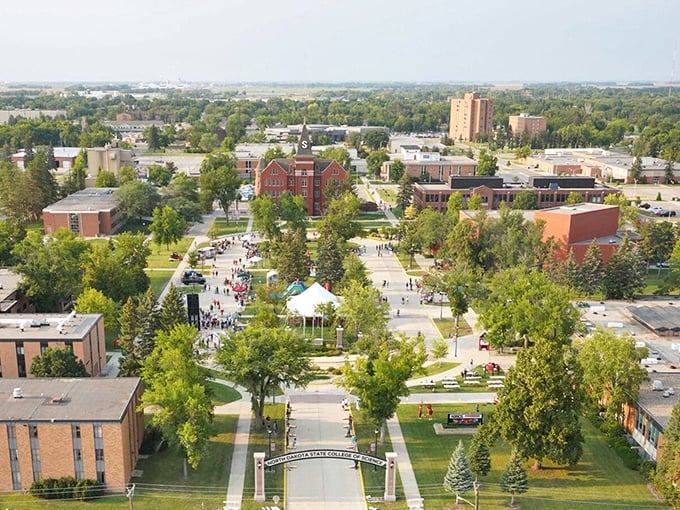 From above, the North Dakota State College of Science campus spreads like a miniature city, where education and small-town values have coexisted for generations.