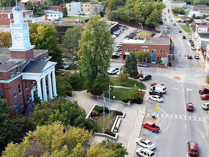 From above, Glasgow's courthouse square reveals itself as the perfect small-town hub – where all roads lead to community.