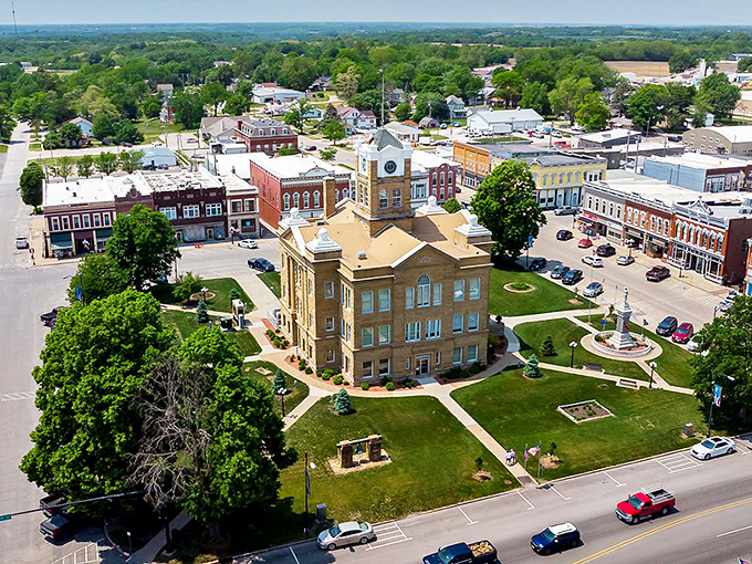From above, Albia's courthouse square design reveals itself as a perfect small-town blueprint—a community literally built around its shared values and history.